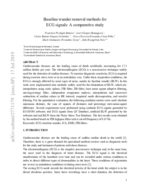 (PDF) Baseline wander removal methods for ECG signals: A comparative study