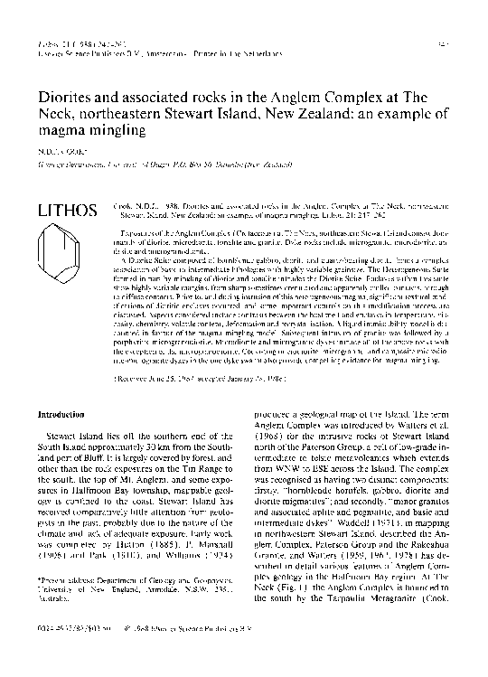(PDF) Diorites and associated rocks in the Anglem Complex at The Neck ...