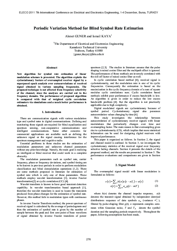 Pdf Periodic Variation Method For Blind Symbol Rate Estimation