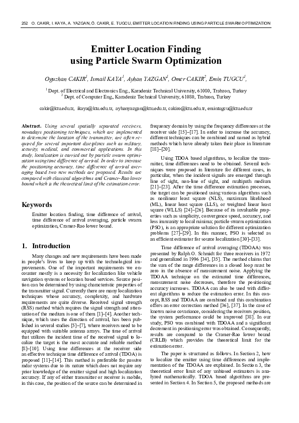 (PDF) Emitter Location Finding using Particle Swarm Optimization