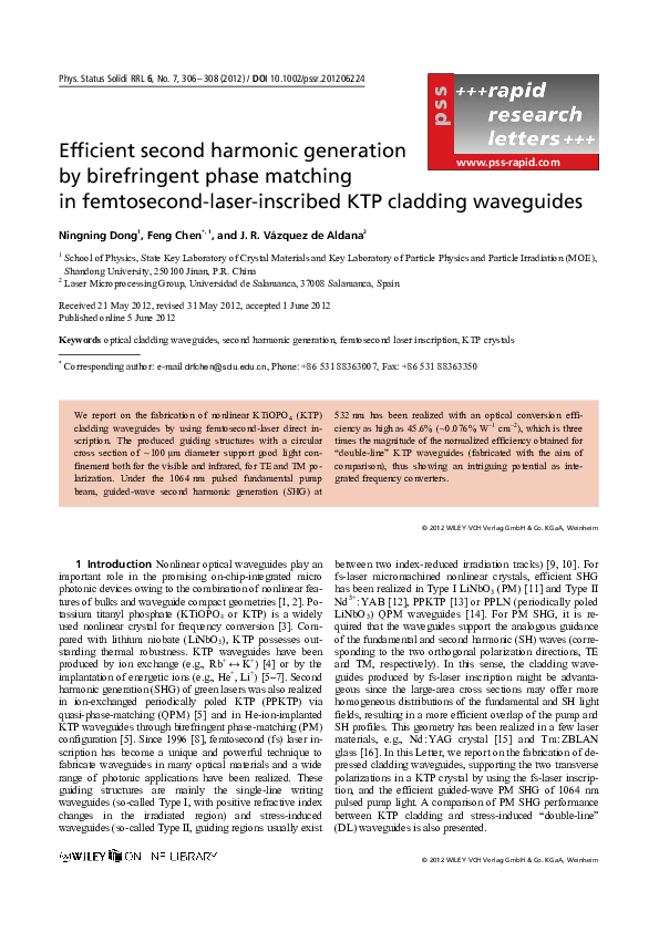 (PDF) Efficient second harmonic generation by birefringent phase ...