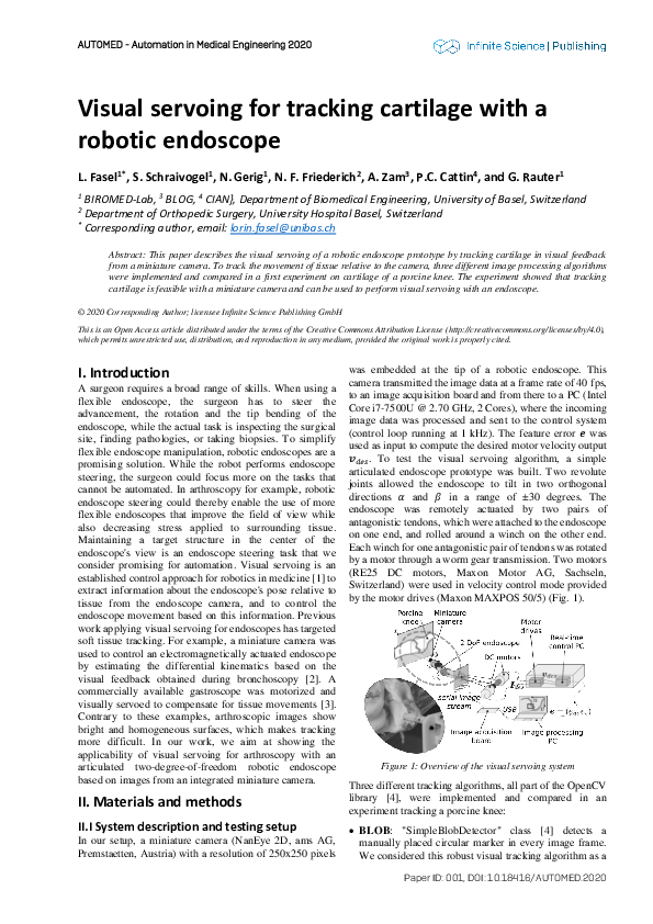 (PDF) Visual Servoing for Tracking Cartilage with a Robotic Endoscope