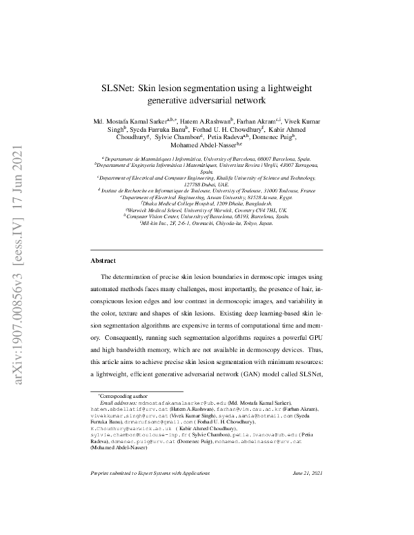 (PDF) SLSNet: Skin lesion segmentation using a lightweight generative adversarial network