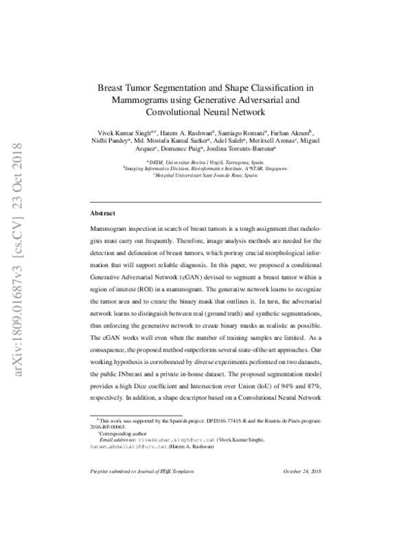 Pdf Breast Tumor Segmentation And Shape Classification In Mammograms