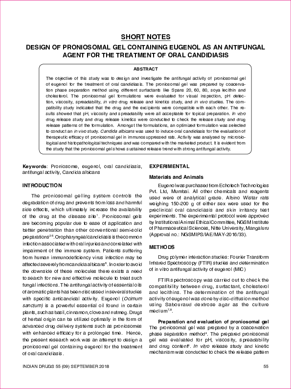 (PDF) Design of Proniosomal Gel Containing Eugenol as an Antifungal ...