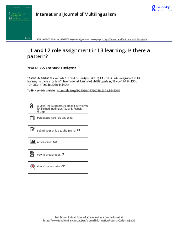 (PDF) L1 and L2 role assignment in L3 learning. Is there a pattern?