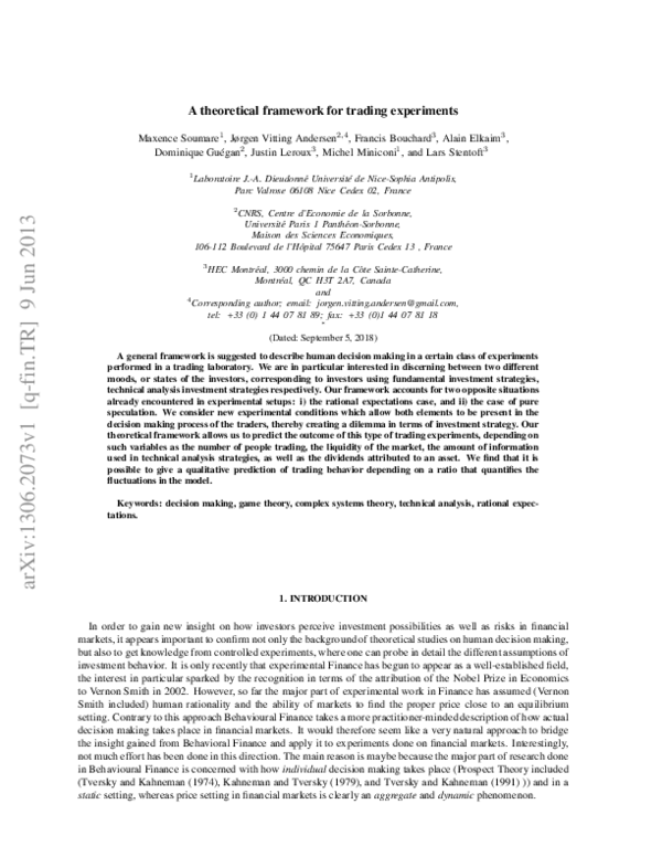 (PDF) A Theoretical Framework for Trading Experiments