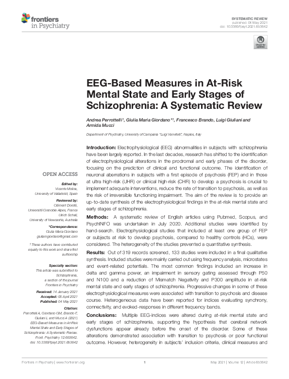 (PDF) EEG-Based Measures in At-Risk Mental State and Early Stages of Schizophrenia: A Systematic ...