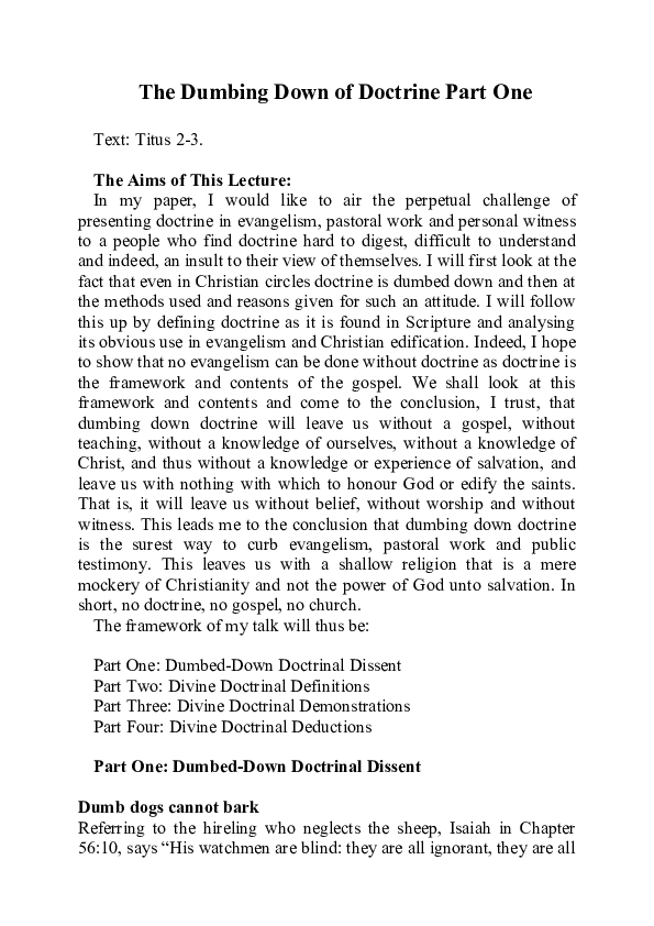 (DOC) The Dumbing Down of Doctrine Part One