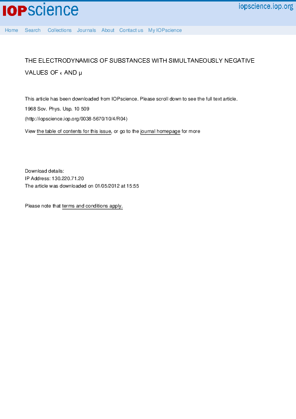 (PDF) THE ELECTRODYNAMICS OF SUBSTANCES WITH SIMULTANEOUSLY NEGATIVE ...