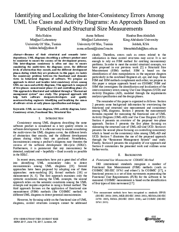 Pdf Identifying And Localizing The Inter Consistency Errors Among Uml Use Cases And Activity