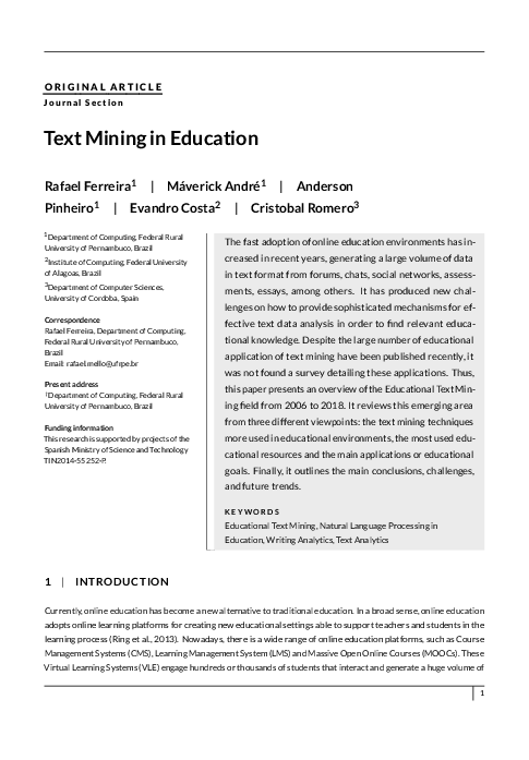 Pdf Text Mining In Education