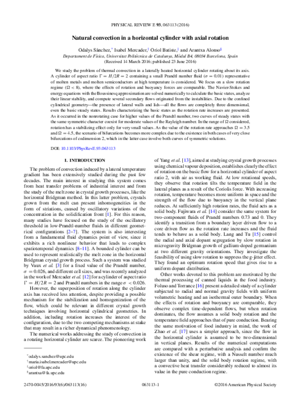 (PDF) Natural convection in a horizontal cylinder with axial rotation
