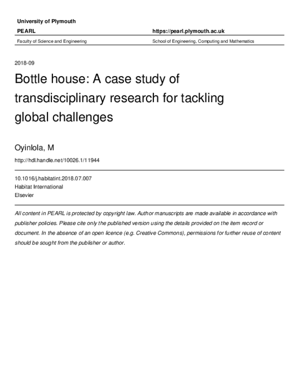 (PDF) Bottle house: A case study of transdisciplinary research for tackling global challenges ...