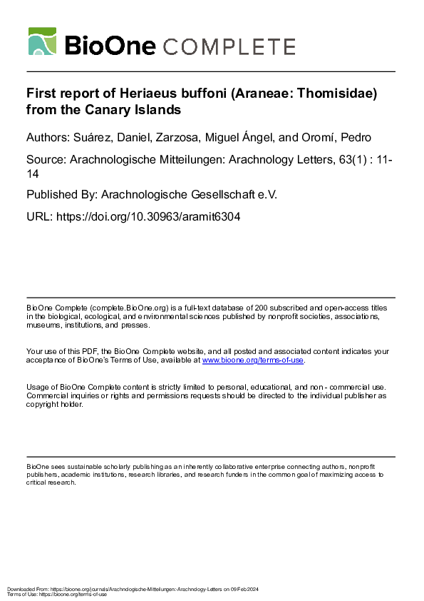 (PDF) First report of Heriaeus buffoni (Araneae: Thomisidae) from the ...