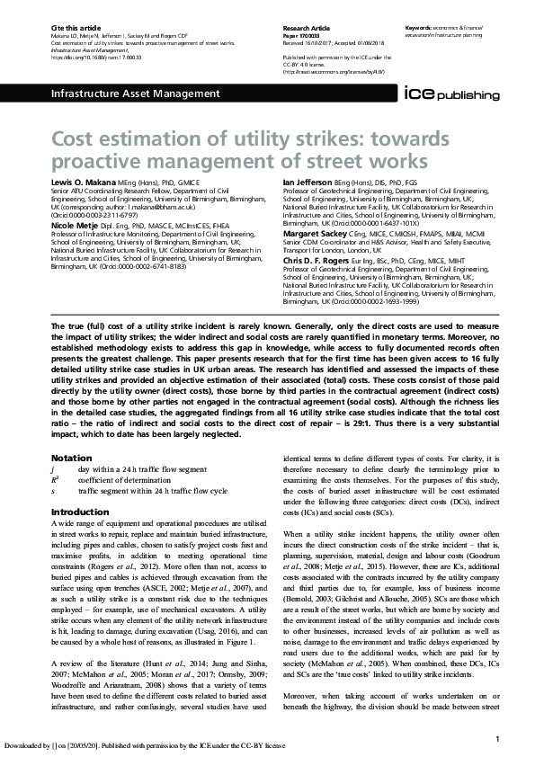 (PDF) Cost estimation of utility strikes: towards proactive management ...