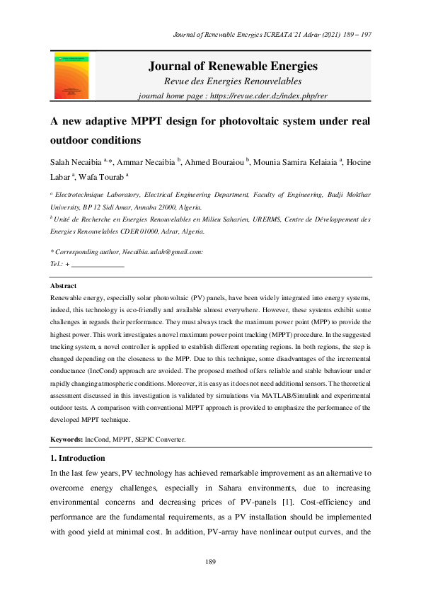 (PDF) A new adaptive MPPT design for photovoltaic system under real ...