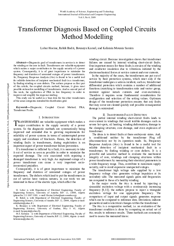 (PDF) Transformer Diagnosis Based On Coupled Circuits Method Modelling ...