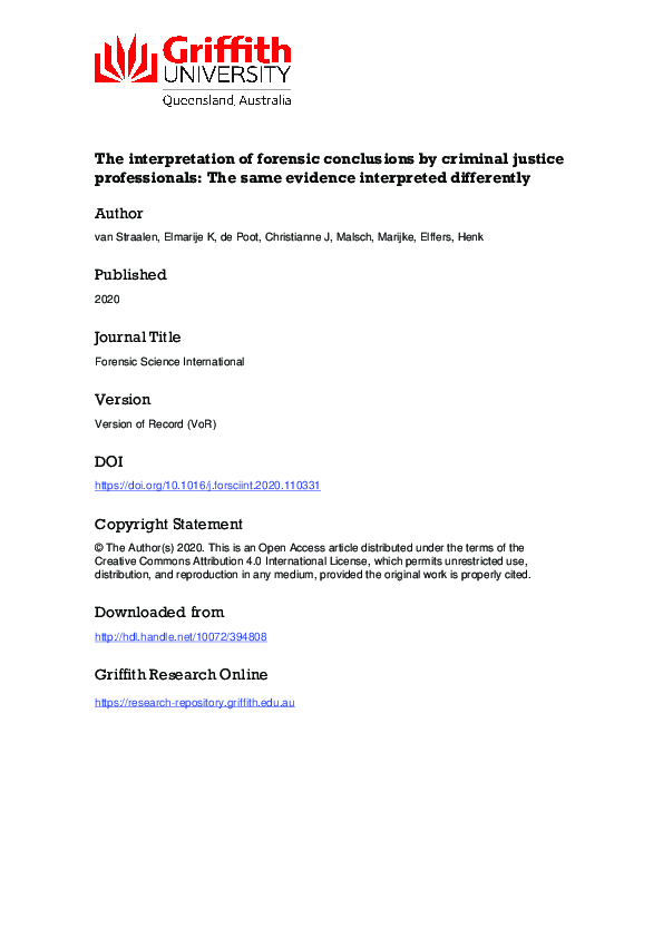 (PDF) The interpretation of forensic conclusions by criminal justice ...