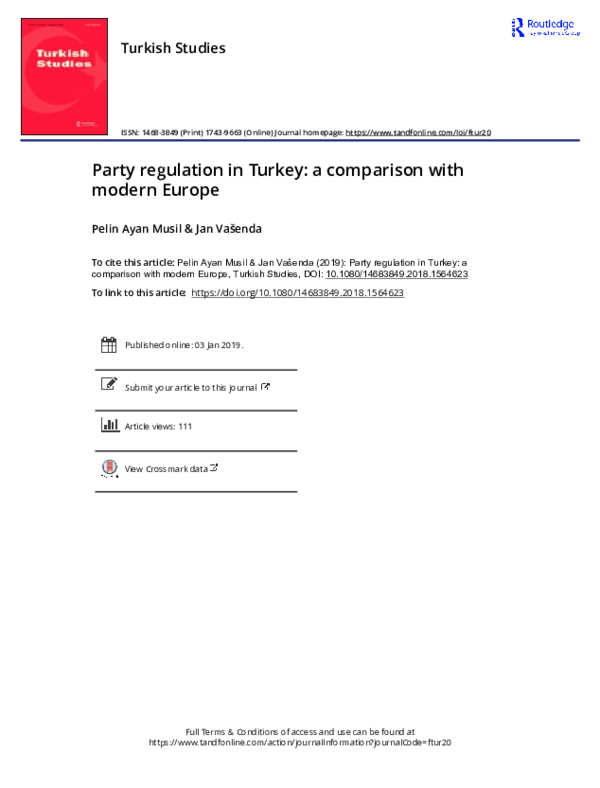 (PDF) Party regulation in Turkey: a comparison with modern Europe