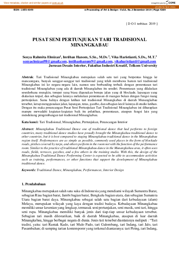 (PDF) Perancangan Pusat Seni Pertunjukan Tari Tradisional Minangkabau