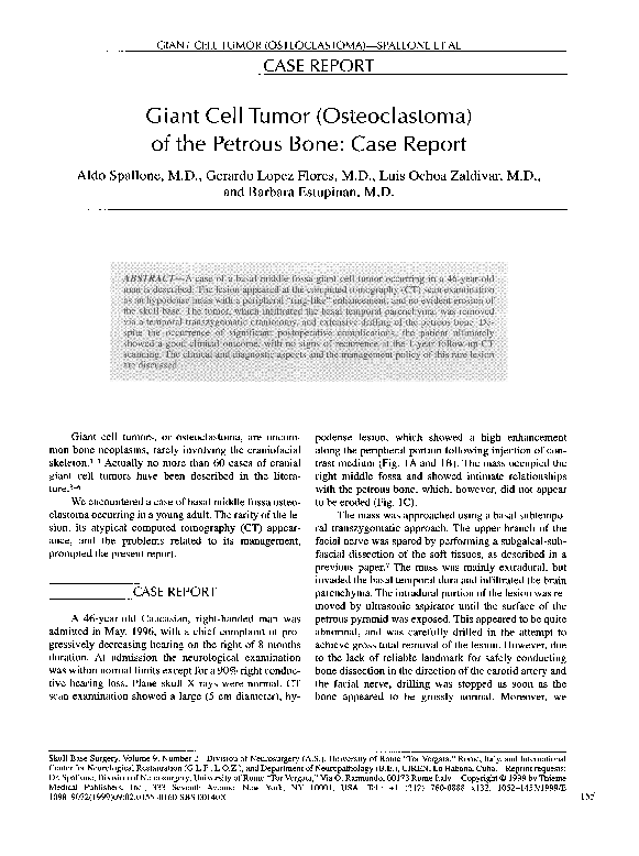 (PDF) Giant Cell Tumor (Osteoclastoma) of the Petrous Bone: Case Report