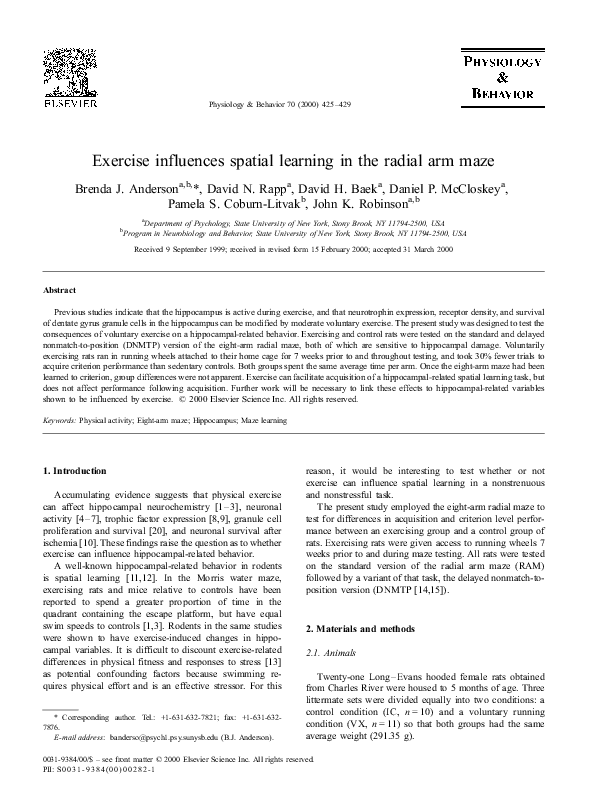 (PDF) Exercise influences spatial learning in the radial arm maze