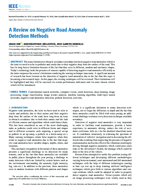 Pdf A Review On Negative Road Anomaly Detection Methods