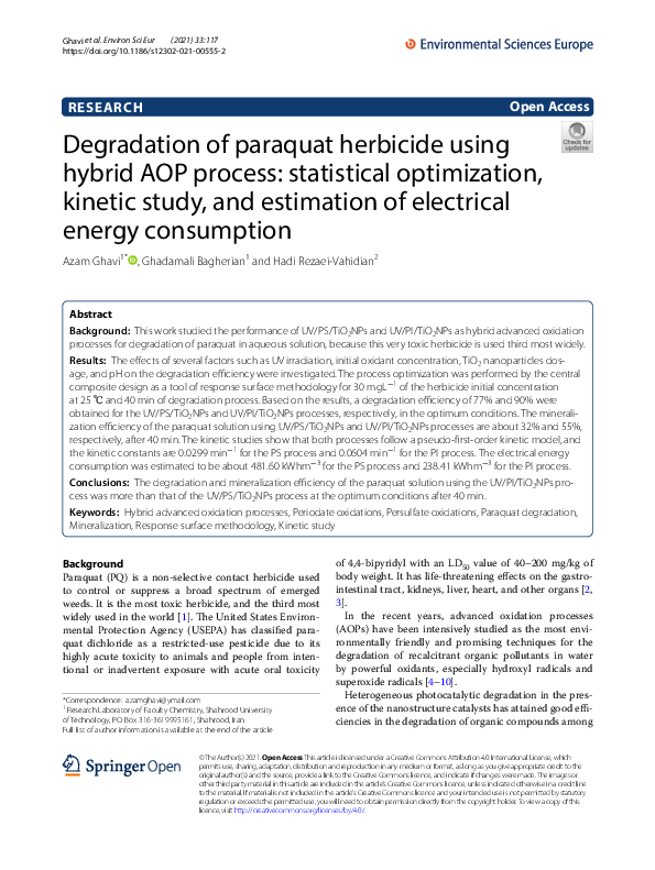 (PDF) Degradation of paraquat herbicide using hybrid AOP process ...