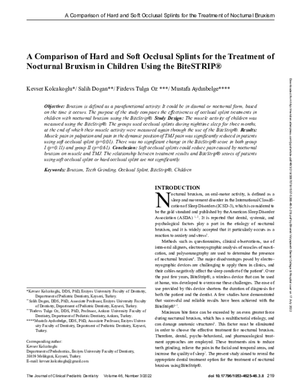 (PDF) A Comparison of Hard and Soft Occlusal Splints for the Treatment ...