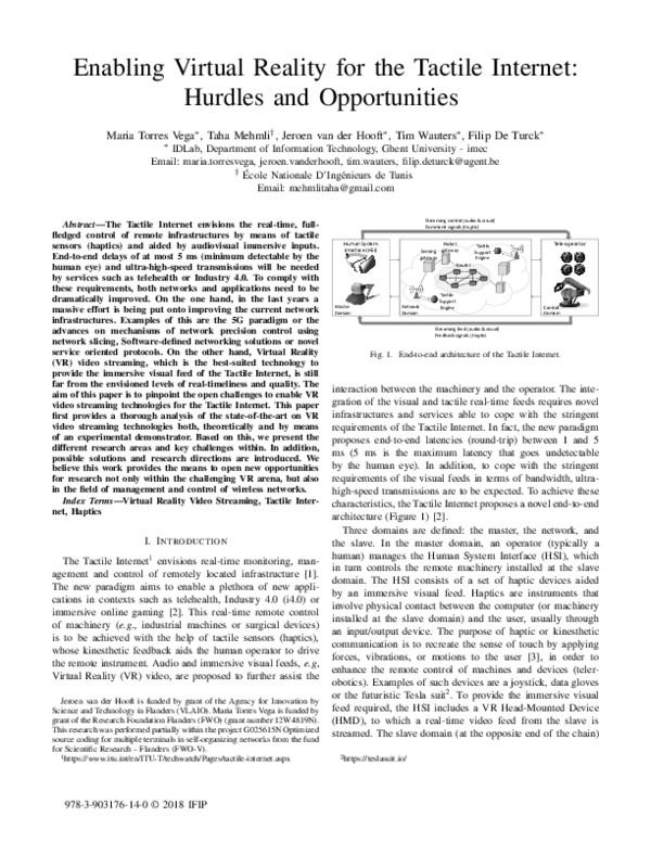 (PDF) Enabling Virtual Reality for the Tactile Internet: Hurdles and ...