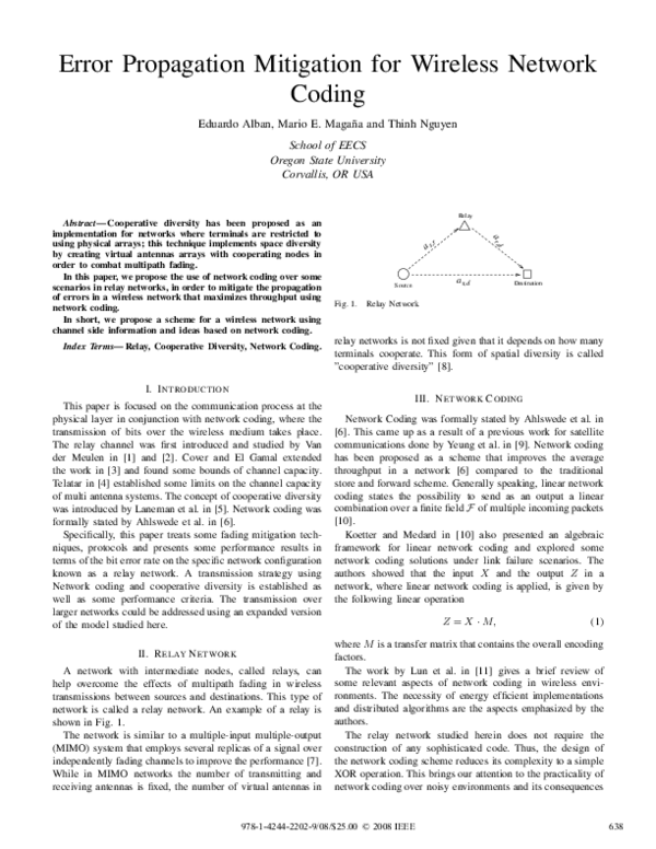(PDF) Error propagation mitigation for wireless network coding