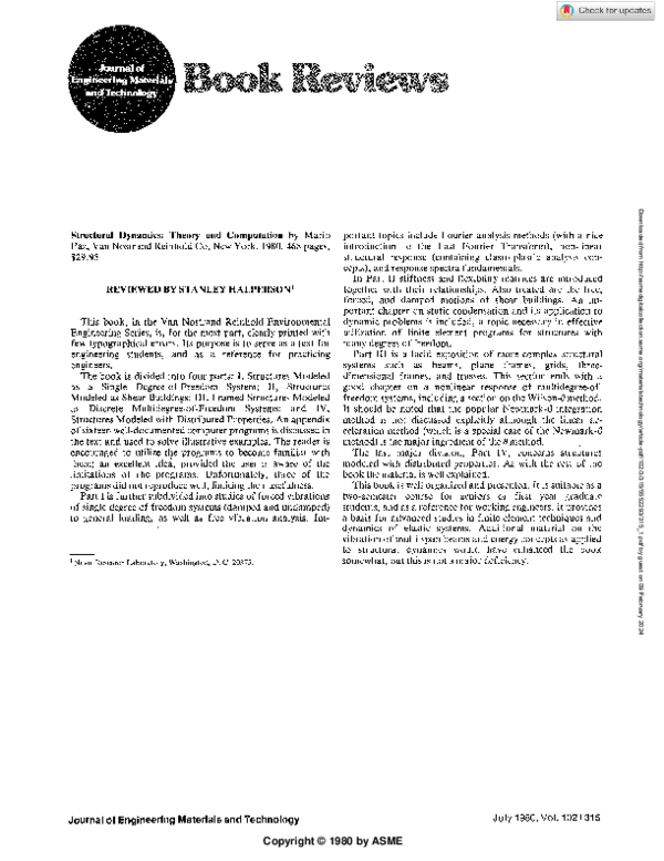 (PDF) Structural Dynamics: Theory and Computation