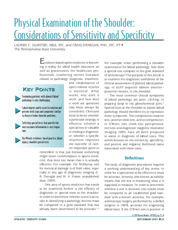 (PDF) Physical Examination of the Shoulder: Considerations of ...