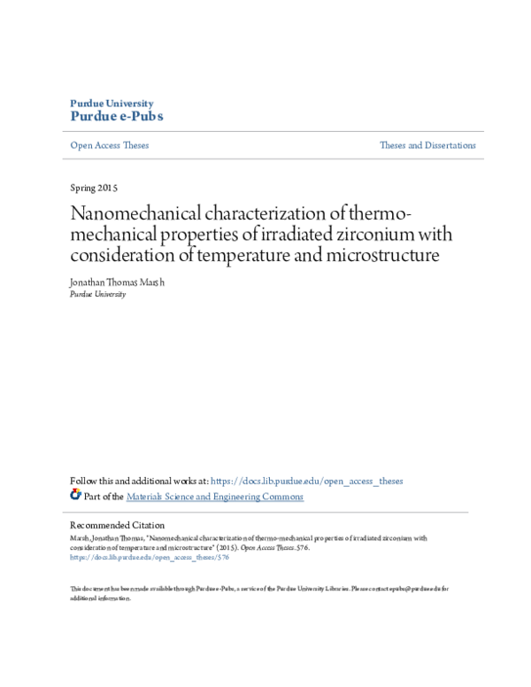 (PDF) Nanomechanical characterization of thermo-mechanical properties of irradiated zirconium ...