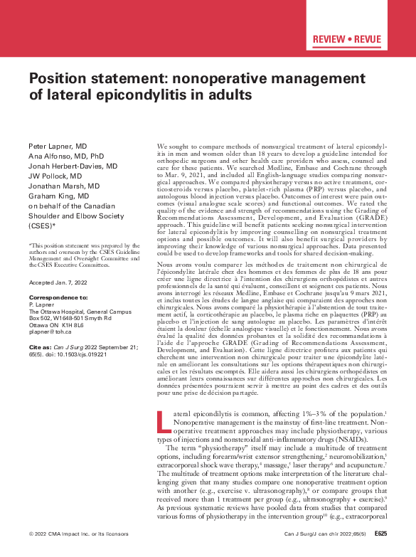 (PDF) Position statement: nonoperative management of lateral ...