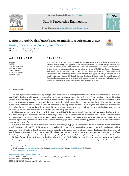 (PDF) Designing NoSQL databases based on multiple requirement views | Peretz Shoval - Academia.edu