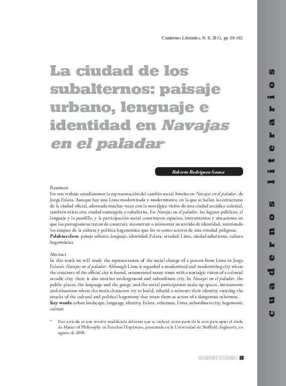(PDF) La ciudad de los subalternos | Roberto Rodriguez-Saona - Academia.edu