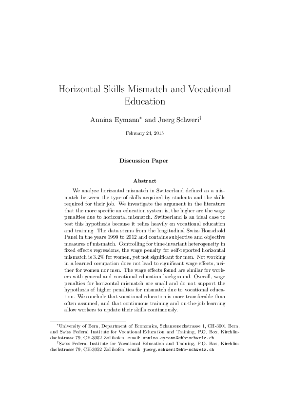 (PDF) Horizontal Skills Mismatch and Vocational Education