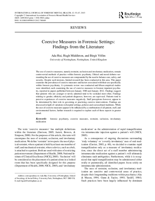 (PDF) Coercive Measures in Forensic Settings: Findings from the Literature