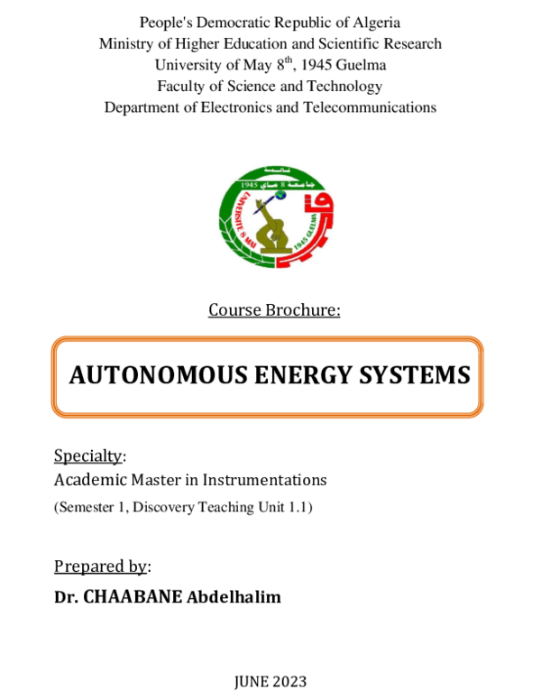 (PDF) AUTONOMOUS ENERGY SYSTEMS