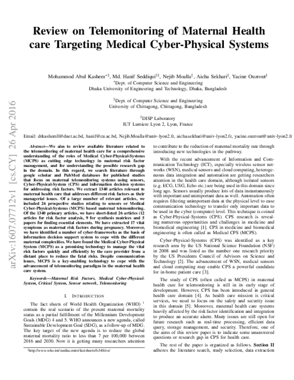 (PDF) Review on Telemonitoring of Maternal Healthcare Targeting Medical ...