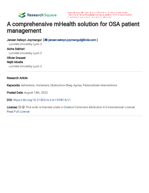 (PDF) A comprehensive mHealth solution for OSA patient management