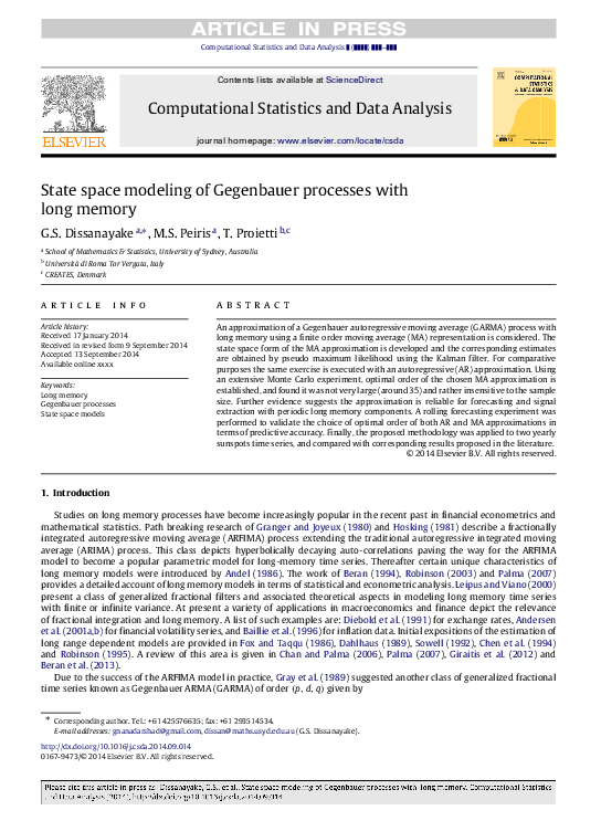 (PDF) State space modeling of Gegenbauer processes with long memory