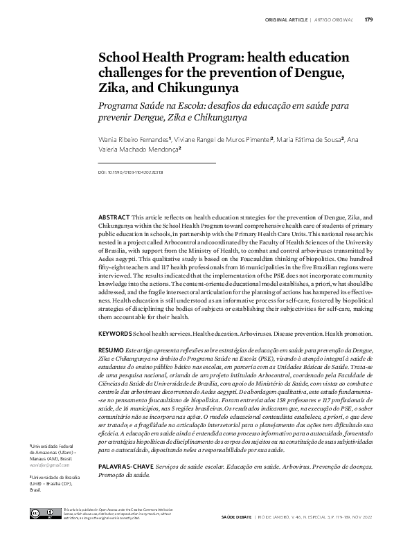 (PDF) School Health Program: health education challenges for the prevention of Dengue, Zika, and ...