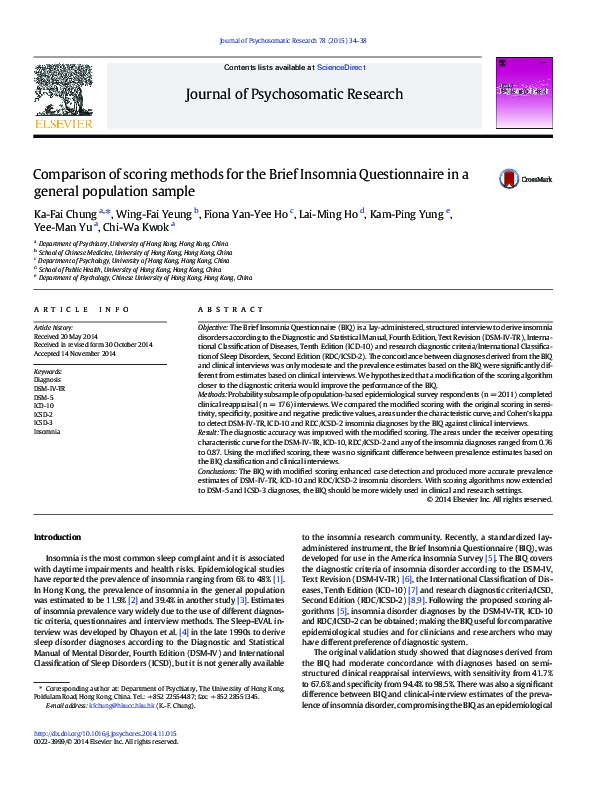 (PDF) Comparison of scoring methods for the Brief Insomnia ...