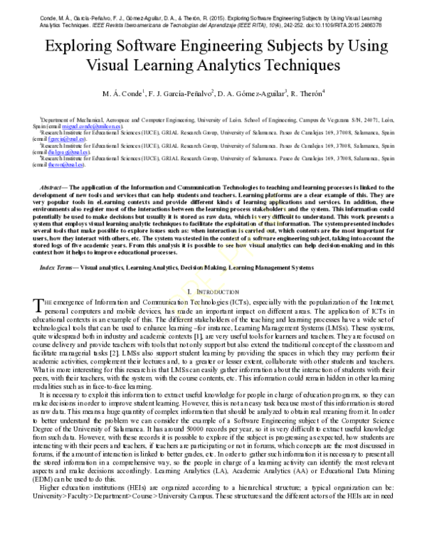 (PDF) Exploring Software Engineering Subjects by Using Visual Learning Analytics Techniques