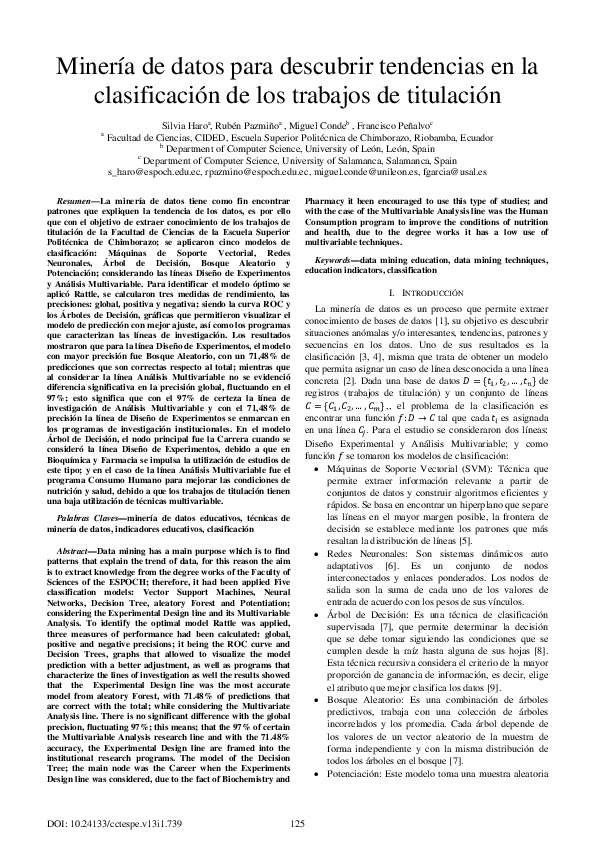 (PDF) Minería de datos para descubrir tendencias en la clasificación de los trabajos de titulación
