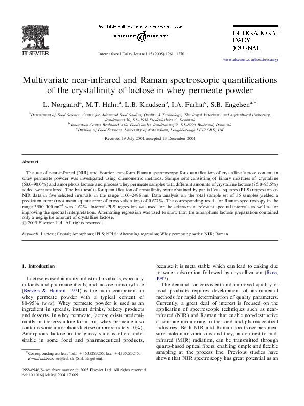 Pdf Multivariate Near Infrared And Raman Spectroscopic Quantifications Of The Crystallinity Of