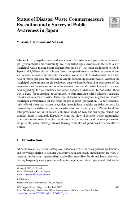 (PDF) Status of Disaster Waste Countermeasure Execution and a Survey of ...